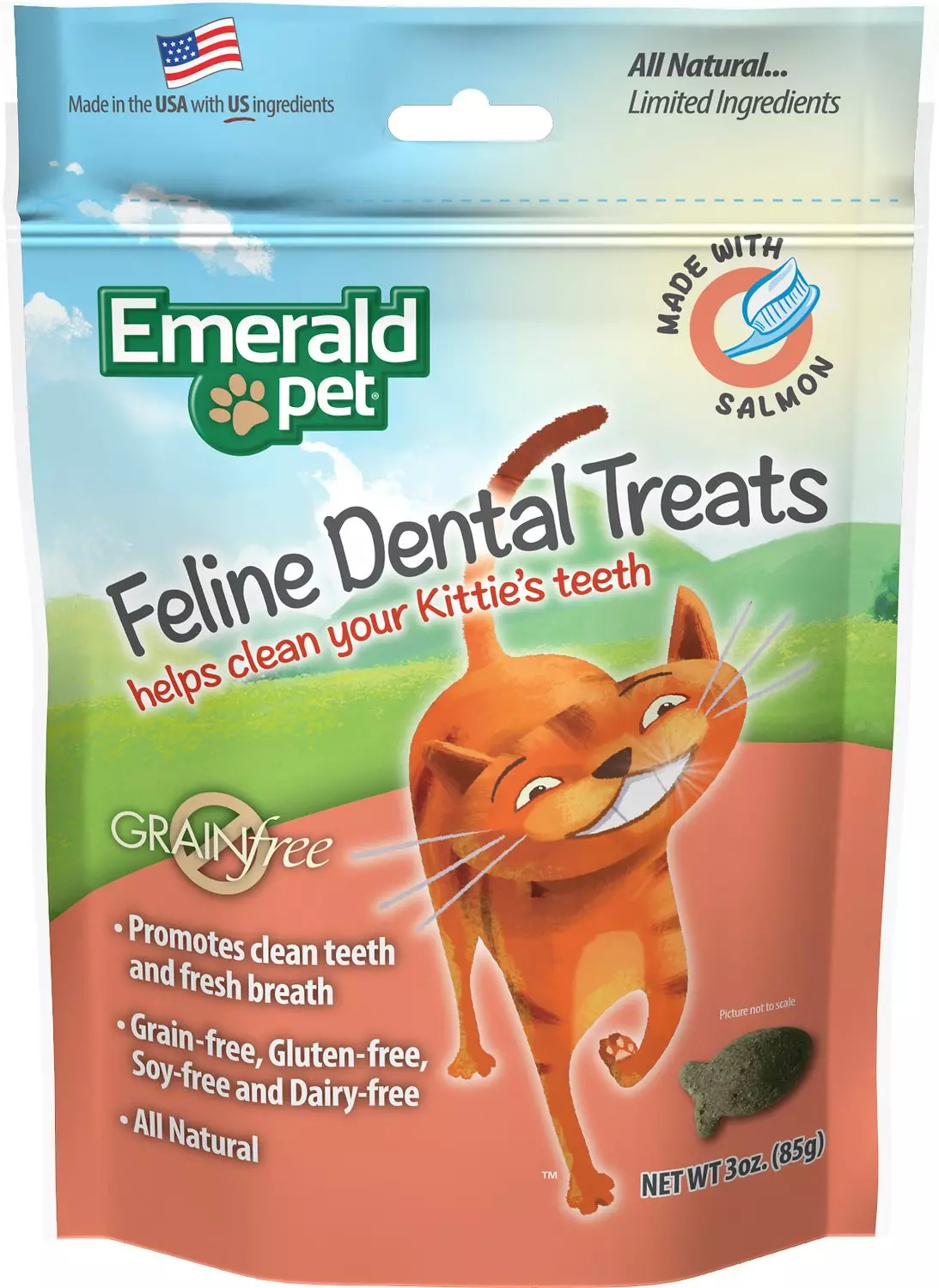 Top 10 bedste tandbehandlinger til katte: Emerald Pet Feline Dental Treats med laks