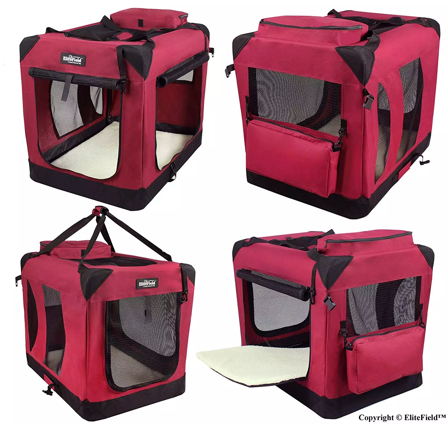 Sab saum toj 10 Zoo Tshaj Aub Crates: EliteField 3-Qhov Rooj Folding Soft Dog Crate