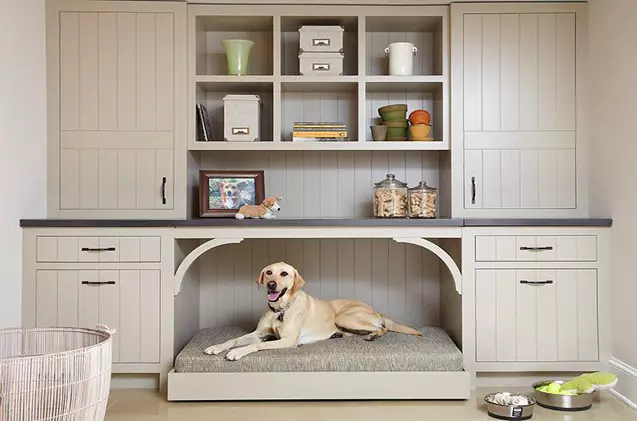 Renos hogareños aptos para perros: este vestíbulo recibe un cambio de imagen estilo cabaña que es perfecto para perros.