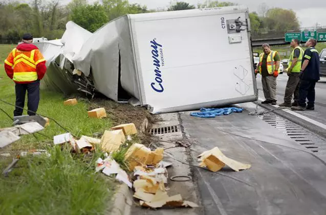 Camionul care transporta mâncare pentru câini se răstoarnă pe autostradă; Câini răi bănuiți 24874_1